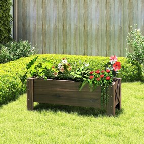 Outsunny Zahradní Truhlík z Masivního Dřeva Obdélníkový s Vysokými Nohy a 2 Odtokovými Otvory pro Květiny a Rostliny 100x36,5x36 cm Hnědý