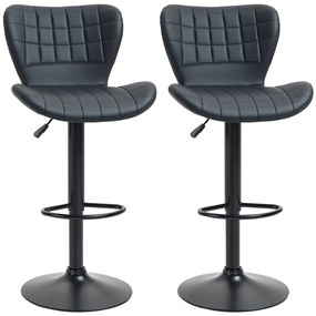 HOMCOM barová židle sada 2 ks retro design výškově nastavitelná 360° otočná černá kůže pro domácí kancelář stabilní 47 x 51,5 x 89-109 cm | Aosom.de