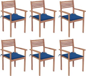 vidaXL Stohovatelné zahradní židle s poduškami 6 ks masivní teak [3072572] Barva: Královská modř