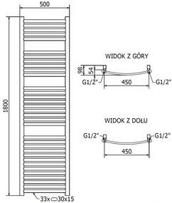 Mexen Helios, elektrické topné těleso 1800 x 500 mm, 900 W, zlatá lesklá, W103-1800-500-2900-50
