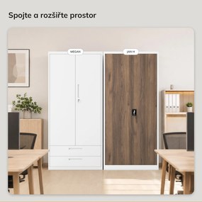 Kovová kancelářská skříň na dokumenty bílá / ořech, 900x1950x400 mm: JAN H Eco Design