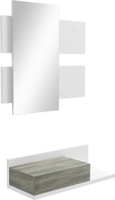 HOMCOM Sada nábytku do vstupní haly, zrcadlo a zásuvka, moderní styl 75x3,5x75 cm a 75x30,5x20 cm, bílá a šedá | Aosom