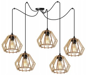 Light for home - Moderní závěsné svítidlo s dřevěnými stínidly SPIDER TIMBER 2360/5, E27, Černá