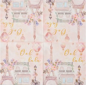 Růžové papírové ubrousky Oh La La Paris - 33*33 cm (20ks)