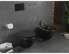 Mexen Lena, závěsný bidet 480x370x325 mm, černá matná - zlatý okraj, 35224875