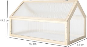 Outsunny Dřevěný Mini Skleník 90 x 52 x 49,5 cm, Zahradní Lůžko s Krytem, Skleník s Přenosem Světla, Zimní Ochrana pro Zahradu, Balkon, Přirozené Dře…