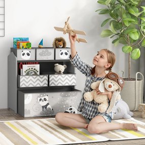 Dětská police ZONEKIZ s 6 odnímatelnými boxy z netkané textilie pro organizaci hraček pro děti ve věku 3-8 let, rozměry 63x30x66 cm, šedá a bílá