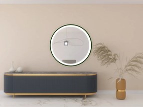 In-Design Zrcadlo RoundLine premium - zelený matný rám, s LED osvětlením Vypínač: Bez vypínače, Průměr zrcadla (mm): 600