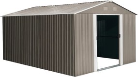 Riwall PRO RMSA 12x10 Brown - zahradní domek kovový 3 x 3,7 m se sedlovou střechou hnědý