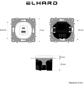 Elhard Kulatá USB A+C zásuvka Rondo 20W, černá RD2033B