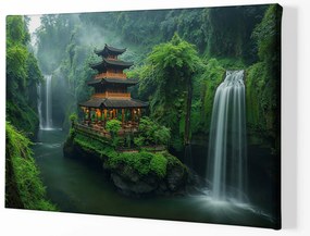 Obraz na plátně - Jošidův chrám mezi vodopády FeelHappy.cz Velikost obrazu: 40 x 30 cm