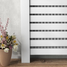 HOMCOM Kryt radiátoru, Stěna radiátoru, Horizontální lamelový rošt, se 2 zásuvkami, pro obývací pokoj, ložnici, chodbu, dřevo, 111 x 19 x 95,5 cm, Bí…