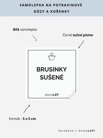 BRUSINKY SUŠENÉ – bílá samolepka na dózu, tučné písmo, 5 x 5 cm | DomaLEP