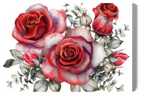 Obraz Červené Růže Malované Akvarelem Nedostatek Nedostatek Přírodní plátno 120x80