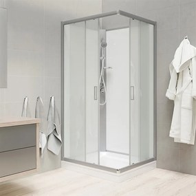MEREO sprchový box, čtvercový, satin ALU, sklo Point, zadní stěny bílé, litá vanička, bez stříšky Rozměr: 800x800
