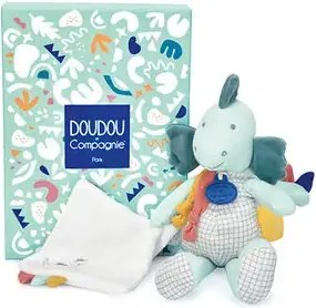 Doudou Dárková sada - Plyšový dinosaurus s dečkou 25 cm zelený / od 0