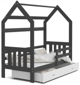 Dětská postel DOMEK 2 se šuplíkem 160x80 cm šedá bílá