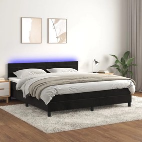 Box spring postel s matrací a LED černá 180x200 cm samet 3134479
