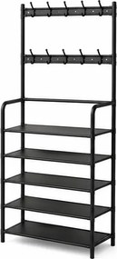 věšák s botníkem, kov, 5 pater, 172x60x26 cm, černá, Dekorino TK20260001