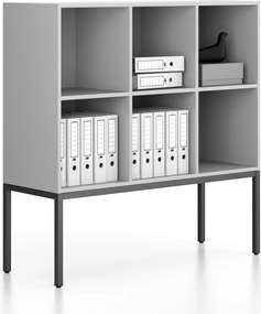 Regál FRAME, nízký, s černou podnoží, 1299 x 450 x 1331 mm, šedá