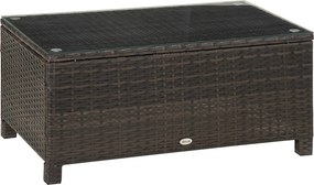 Outsunny Zahradní Boční Stolek Kávový Stolek Patio Poly Rattan Hnědý 85 x 50 x 39 cm