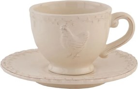 Béžový keramický šálek s podšálkem s dekorem slepičky Chicken Rustic - Ø 15*7 cm