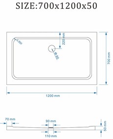 BPS-koupelny Obdélníková akrylátová sprchová vanička HYD-OSV-ST05E 120x70 bílá