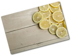 Wallmuralia Kuchyňská deska velká skleněná Citrony a dřevo 80x52 cm
