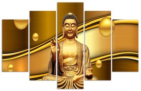 Obraz na plátně pětidílný Buddha Golden Feng Shui - 150x100 cm
