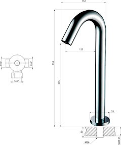 Sapho senzorová stojánková baterie 6V DC (4xAA) vysoká chrom PS342XL