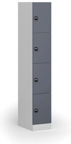 Šatní skříňka S1 s úložnými boxy, 4 boxy, 1850 x 300 x 500 mm, RFID zámek, tmavě šedé dveře