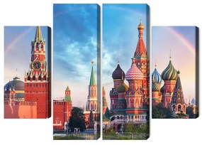 Vícedílný obraz Panorama Rudého Náměstí S Kremlem A Katedrálou Vasila Blaženého Nedostatek Nedostatek Přírodní plátno 200x150