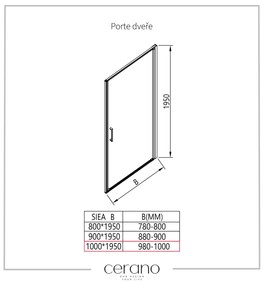 CERANO - Sprchové křídlové dveře Porte L/P - černá matná, transparentní sklo - 100x195 cm