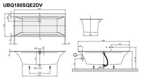 VILLEROY & BOCH Villeroy Boch Square EDGE 12 Duo: Vana 1800x800 mm, Quaryl, včetně nohou (samolepicí), odpadu a přepadu, bílá Alpin UBQ180SQE2DV-01