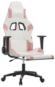 Petromila Herní židle s podnožkou bílá a růžová umělá kůže