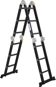 DURHAND Multifunkční skládací žebřík 5 v 1 přenosný s 2 platformami protiskluzové nohy hliníkové závěsy 150 kg 370x61x11 cm Černá | Aosom