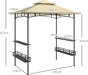 Gril stan, BBQ stan, zahradní pavilon se 2 policemi, úložnými koši, háčky, na terasu, béžový