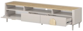 TV stolek Amilio 200 cm na nožkách - kašmírová / dub olejovaný / úchytky dub světlý