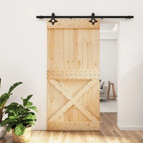 Posuvné Dveře S Kováním 100 X 210 Cm Masivní Borové Dřevo Černá