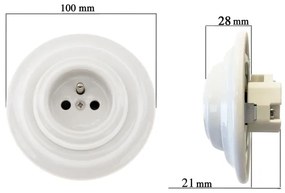 Bohemia-Design - Porcelánová retro zásuvka domovní s rámečkem 250V/16A bílá