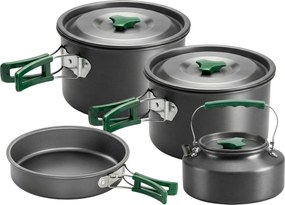 Outsunny kempingová sada nádobí 5dílná outdoor sada nádobí s rukojetmi chránícími před opařením, hrnec, pánev pro 4-5 osob, šedá