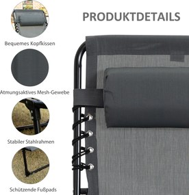 Outsuuny skládací zahradní lehátko s polštářem, boční kapsa, lehátko s 5 polohami nastavitelného opěradla, kempingové lehátko odolné proti povětrnost…
