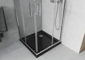 Mexen Rio, čtvercový sprchový kout 80 x 80 cm, 6mm čiré sklo, chromový profil + černá sprchová vanička, 860-080-080-01-00-4070