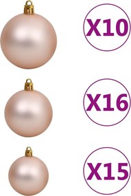 vidaXL Umělý vánoční stromek LED osvětlení sada koulí a šišky 210 cm [3077618] Barva: Bílá