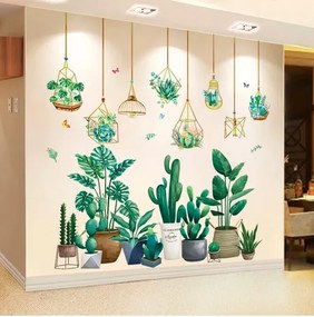 Samolepky na zeď - pokojové rostliny Motiv: rostliny v závěsných květináčích + rostliny v květináčích