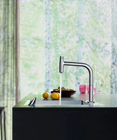 Hansgrohe M71, dřezová baterie M7120-H200 s výsuvnou sprškou, 2-otvorová instalace, sBOX, chromová, 73818000
