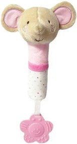 Plyšová hračka s pískátkem a kousátkem Myška, 17 cm - růžová/béžová