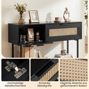 Costway Boho console table with 2 compartments a open shelf. Narrow hallway