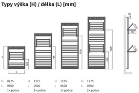 Isan Rytmo s háčky 1215x600 kombinovaný topný žebřík, Středové připojení, 558 W, DRTH12150600 Barva ISAN: Černá RAL 9005 (19)