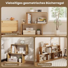 Costway 3 Tier Geometric Knihovna Volně stojící dřevěná police s 2 Přihrádky